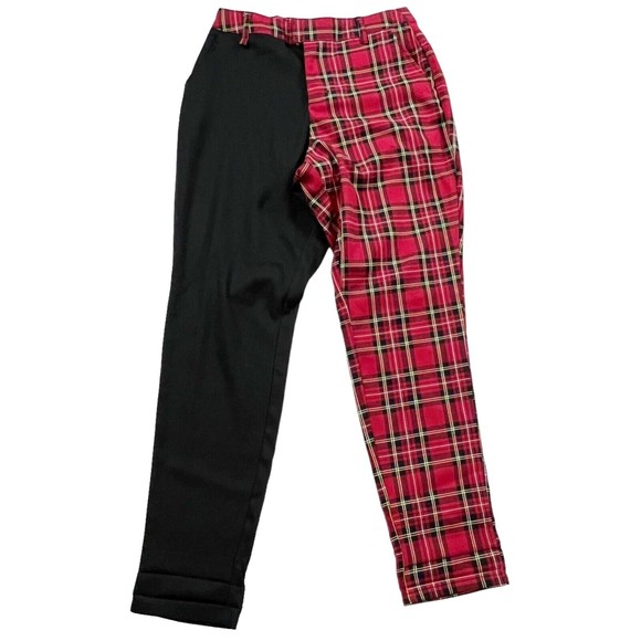 Hot Topic | Pants & Jumpsuits | Hot Topic Black Red Plaid Split Leg ...